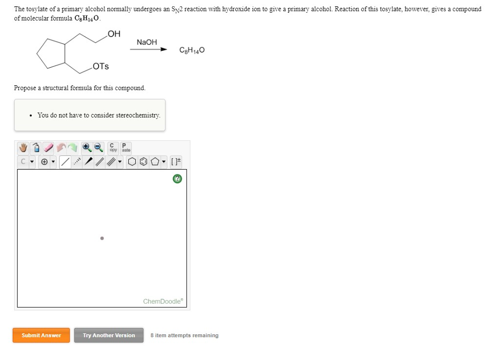 Solved The tosylate of a primary alcohol normally undergoes | Chegg.com