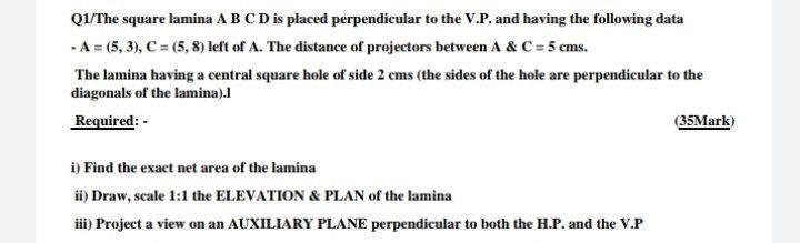Solved QU/The square lamina A B C D is placed perpendicular | Chegg.com
