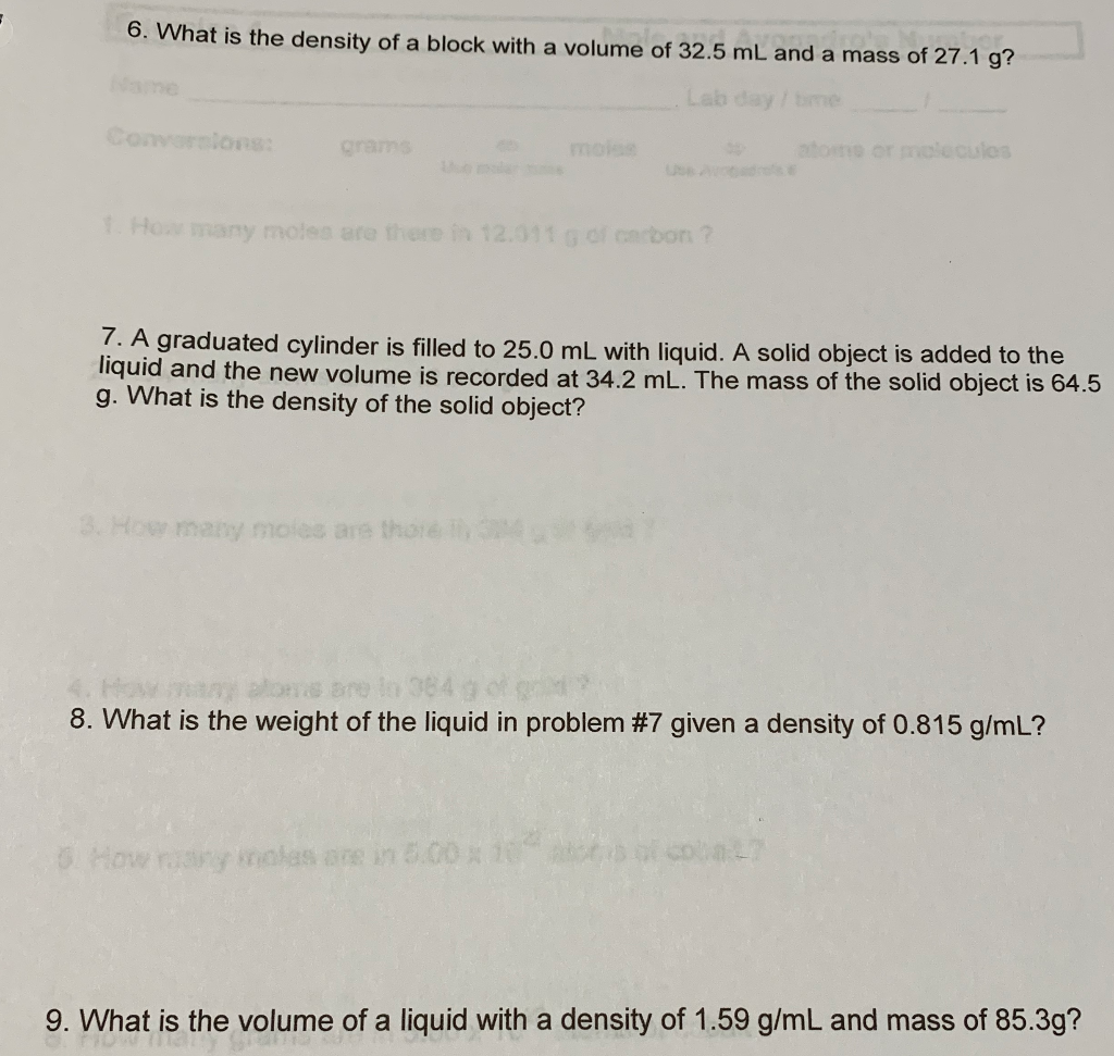 Solved 6. What is the density of a block with a volume of | Chegg.com