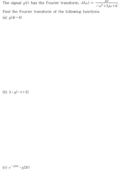 Solved The signal g(t) has the Fourier transform. | Chegg.com
