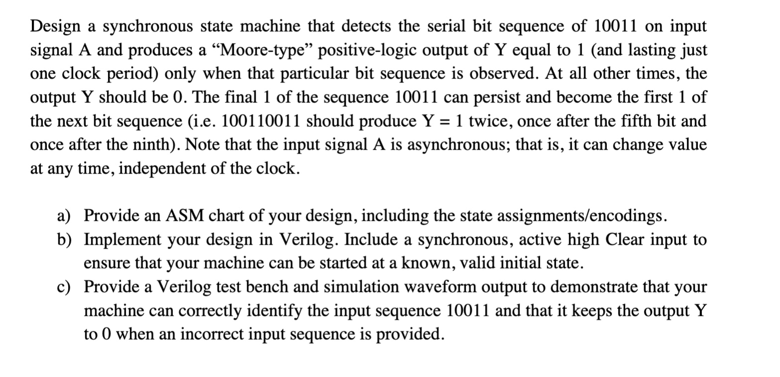Solved Design a synchronous state machine that detects the | Chegg.com