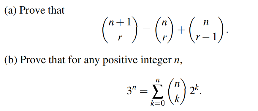 Solved (a) Prove that n1 n n ("+')-()+(-) + r r r (b) Prove | Chegg.com