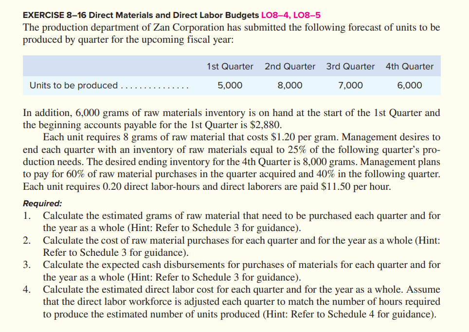 Solved EXERCISE 8-16 Direct Materials and Direct Labor | Chegg.com