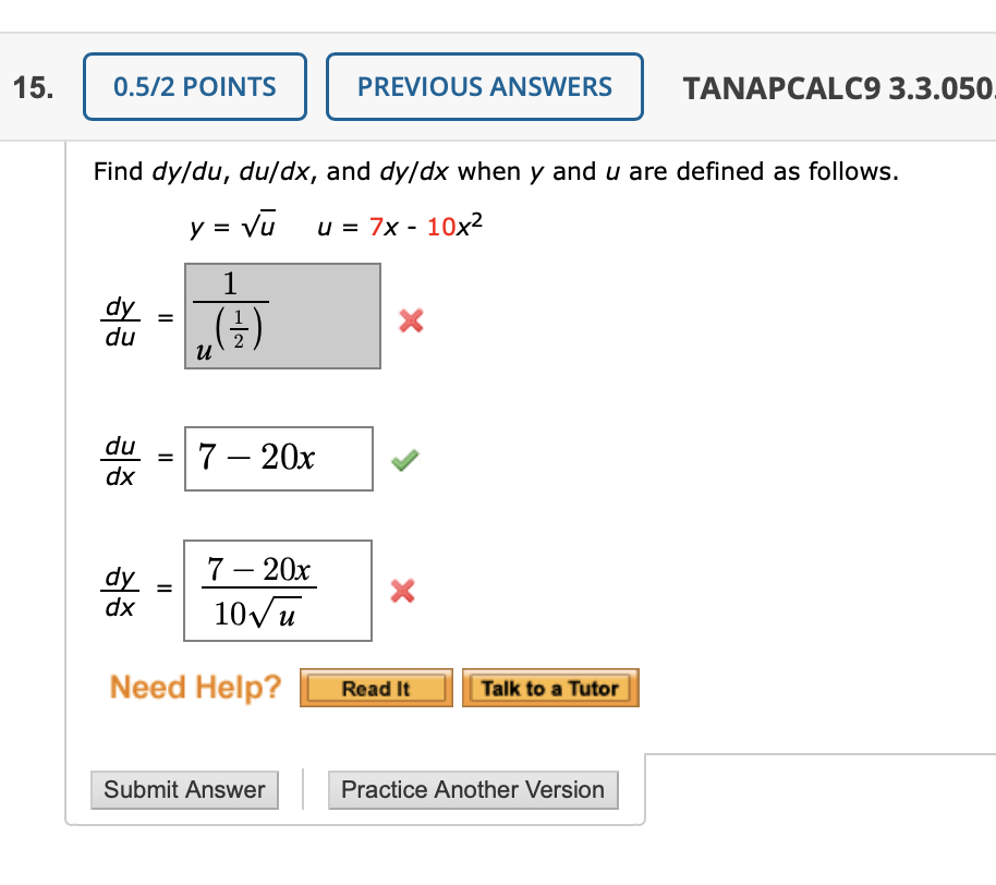 Solved 15. 0.5/2 POINTS PREVIOUS ANSWERS TANAPCALC9 3.3.050. | Chegg.com Solved 15. 0.5/2 POINTS PREVIOUS ANSWERS TANAPCALC9 3.3.050. | Chegg.com