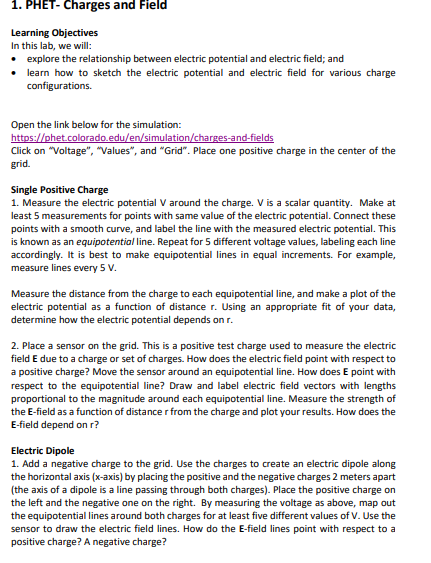 1. PHET- Charges and Field Learning Objectives In | Chegg.com