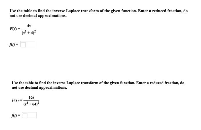 Solved Use the table to find the inverse Laplace transform | Chegg.com