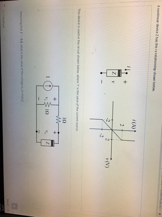 Solved A nonlinear device Z has the i v relationship shown | Chegg.com