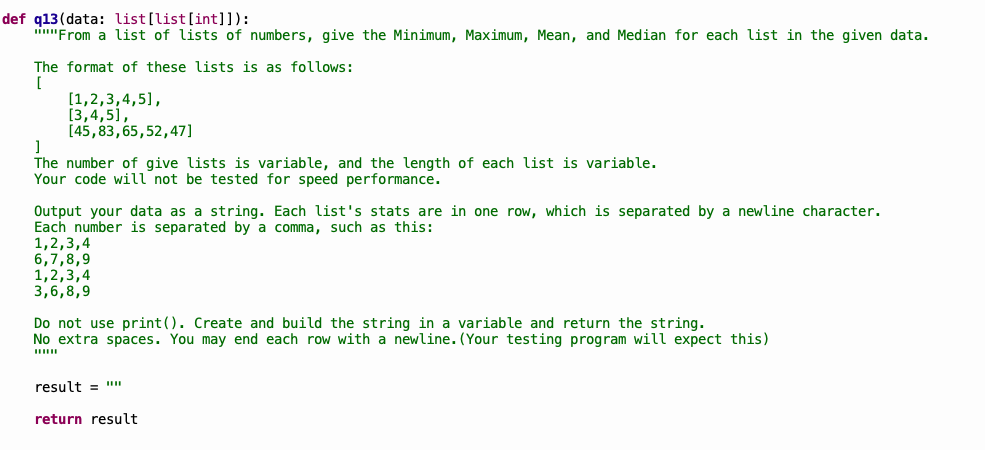 Solved def q13(data: list [list [int]]): "i"'From a list of | Chegg.com