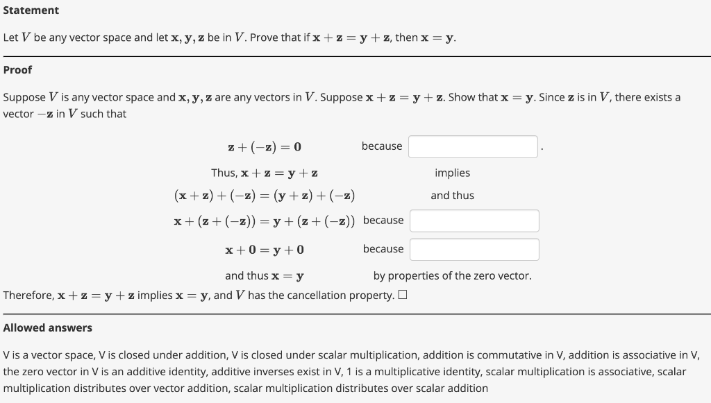Solved Let V be any vector space and let x,y,z be in V. | Chegg.com