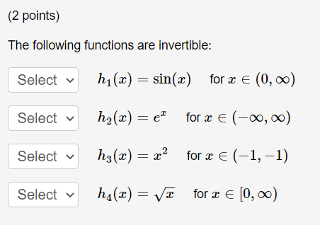 Solved (2 points) The following functions are invertible: | Chegg.com