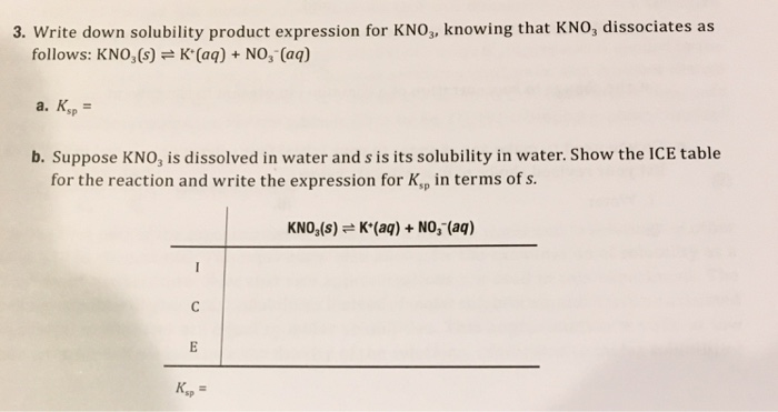 Solved Write down solubility product expression for KNO_3, | Chegg.com