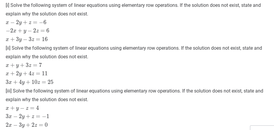 Solved [i] Solve the following system of linear equations | Chegg.com