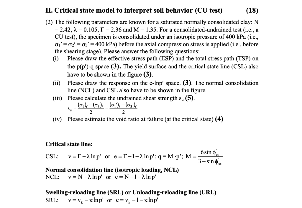 II. Critical state model to interpret soil behavior | Chegg.com