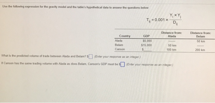 Solved Use the following expression for the gravity model | Chegg.com