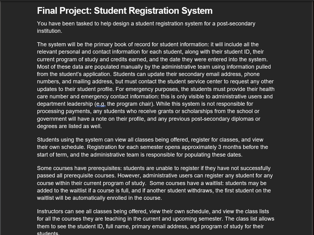 Solved Final Project: Student Registration SystemYou have | Chegg.com
