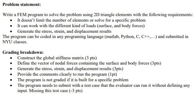 Problem statement: Write a FEM program to solve the | Chegg.com