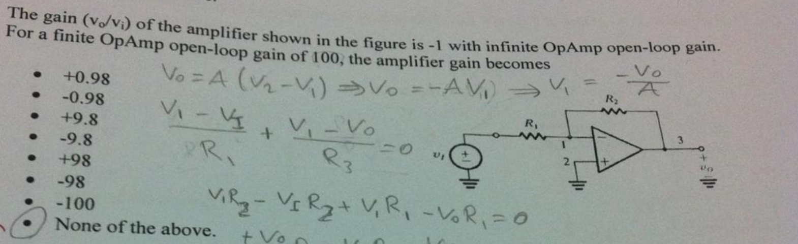 Solved The gain (v0/vi) of the amplifier shown in the figure | Chegg.com