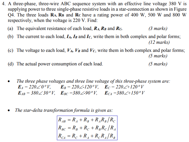 Solved 4. A three-phase, three-wire ABC sequence system with | Chegg.com
