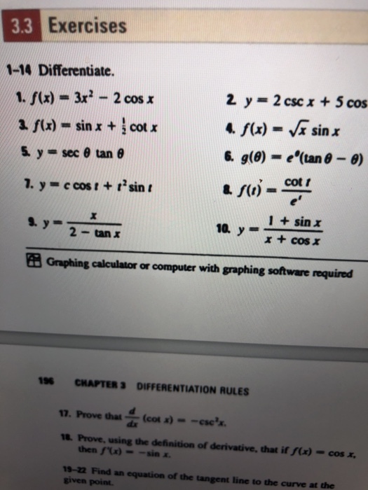 Solved 3.3 Exercises 1-14 Differentiate. 1. f(x) 3x 2 cos x | Chegg.com