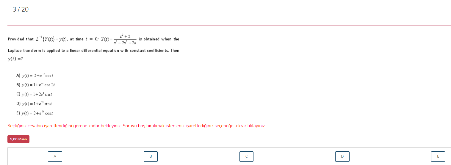 Solved 3/20 s+2 Provided that [ {Y(s)} = y(t), at time t = | Chegg.com