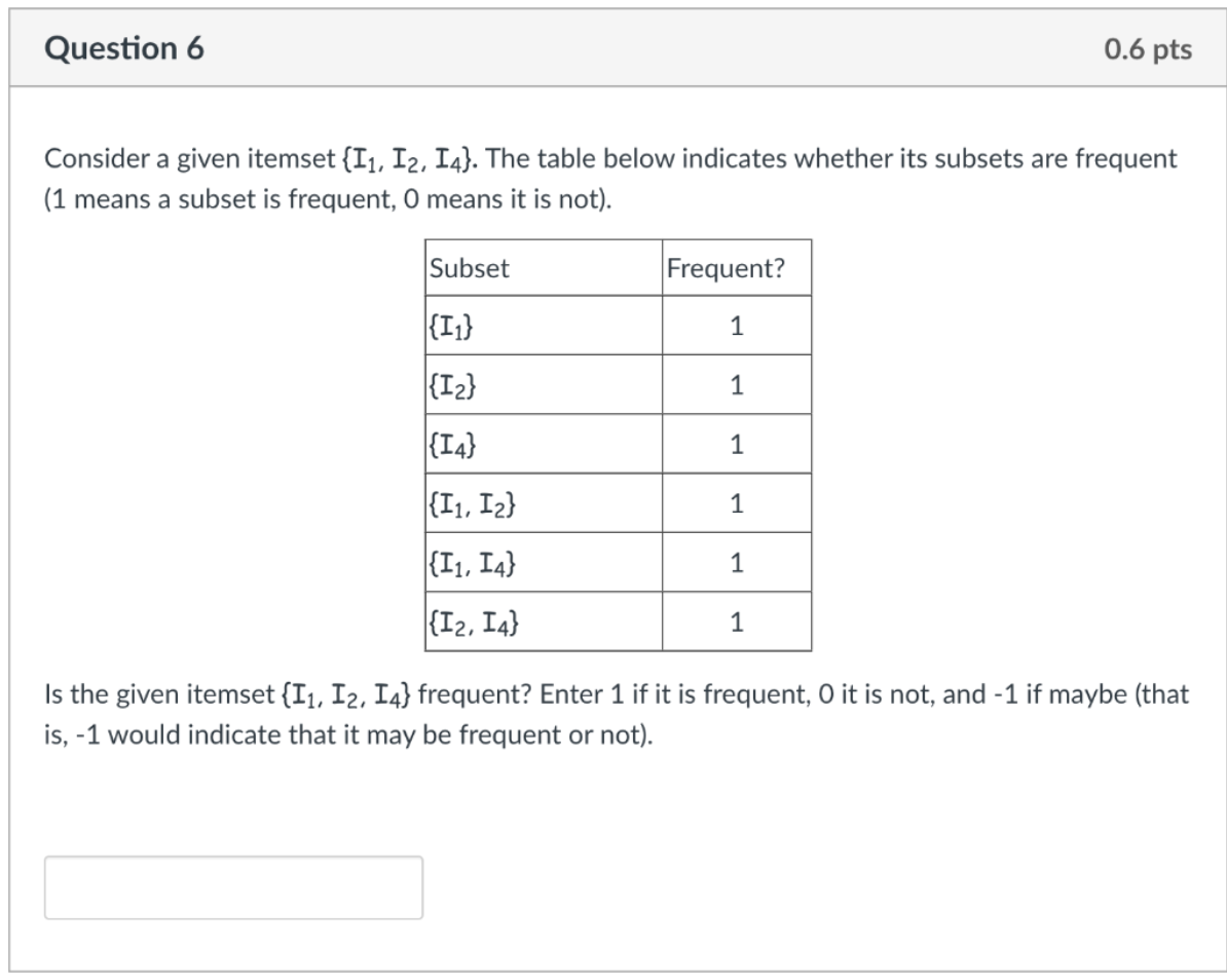 Solved Question 4 0.6 pts Consider the transaction database | Chegg.com