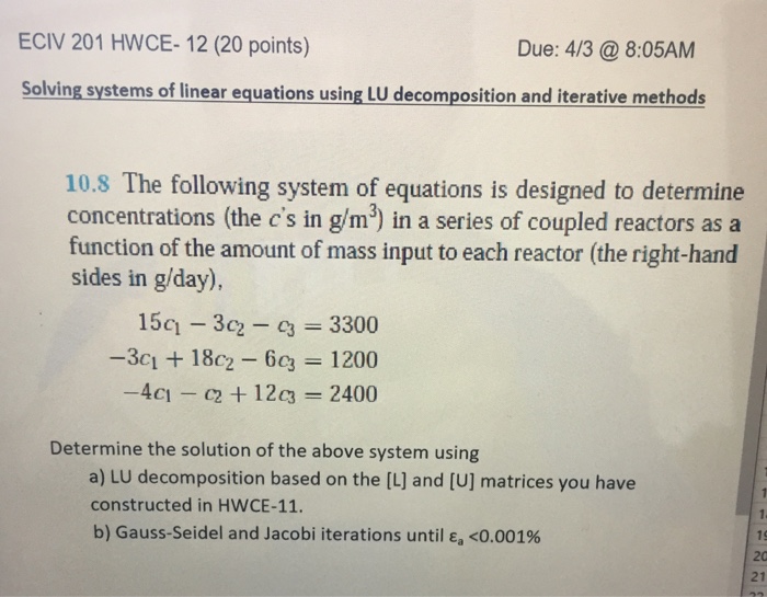 Solved Solving systems of linear equations using LU | Chegg.com