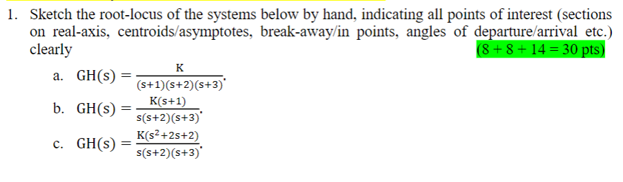 Solved 1. Sketch the root-locus of the systems below by | Chegg.com