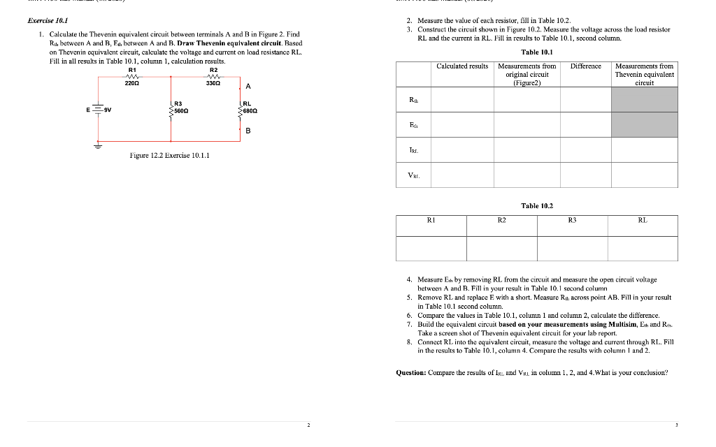 Solved Exercise 10.1 2. Measure the value of each resistor, | Chegg.com