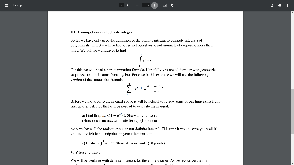 Solved Lab 1.pdf 2 / 2 1 - 125% III. A non-polynomial | Chegg.com