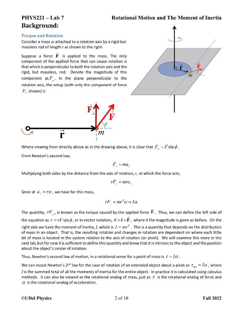 PHSY221 Lab 7 - Rotational Motion and the Moment of | Chegg.com
