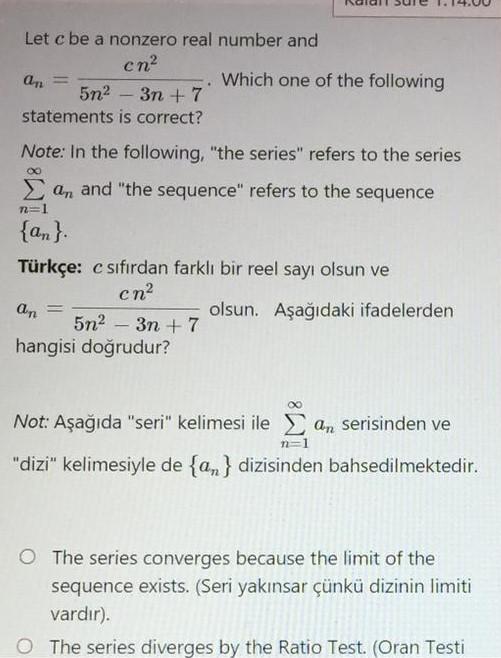 Solved Let c be a nonzero real number and cn² an Which one | Chegg.com