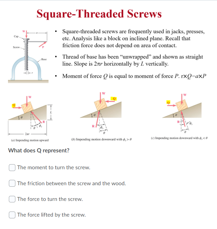 Solved Square-Threaded Screws Cap Screw Square-threaded | Chegg.com