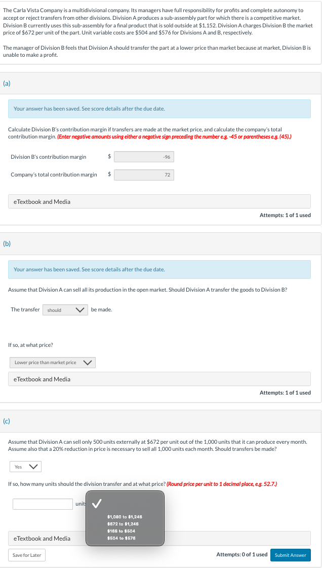 Solved The Carla Vista Company is a multidivisional company. | Chegg.com