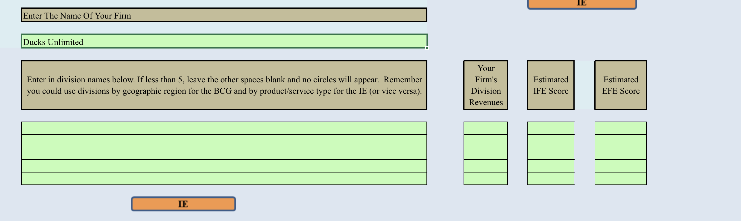 Solved For the Company Ducks Unlimited, Create an IE matrix. | Chegg.com