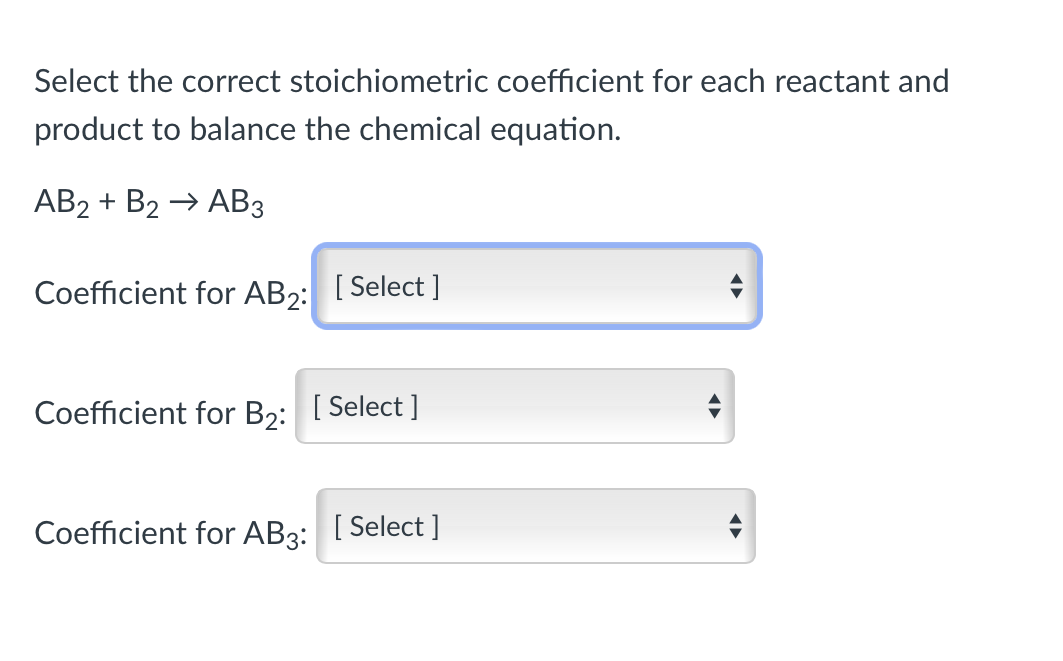 Solved Select the correct stoichiometric coefficient for | Chegg.com