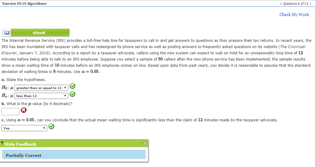 Solved Exercise 09.19 Algorithmic Question 6 of 13 Check My | Chegg.com