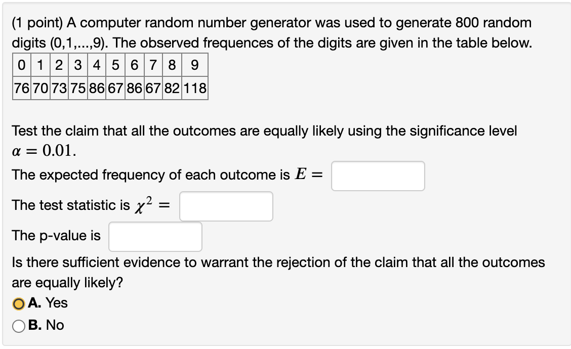 Solved (1 point) A computer random number generator was used | Chegg.com