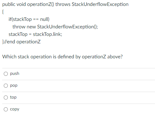 Solved public void operationZ() throws | Chegg.com