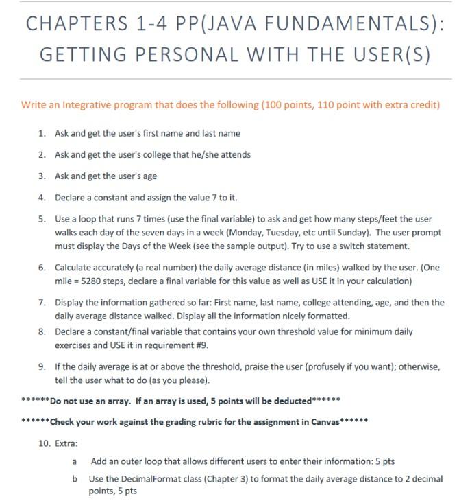 Solved CHAPTERS 1-4 PP(JAVA FUNDAMENTALS): GETTING PERSONAL | Chegg.com