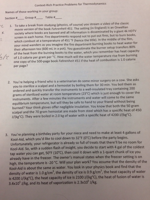 Solved Context-Rich Practice Problems for Thermodynamics | Chegg.com