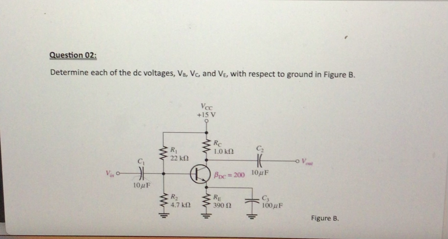 Solved Determine each of the dc voltages, VB,VC, and VE, | Chegg.com