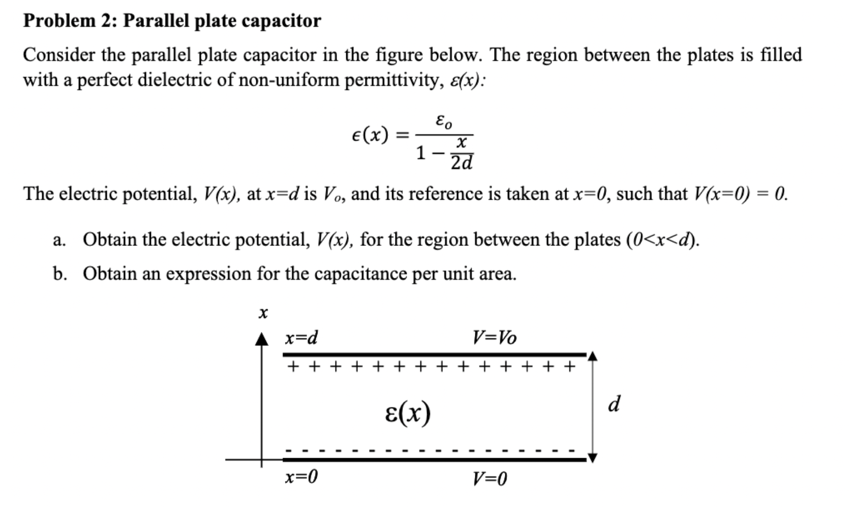 Solved Problem 2: Parallel plate capacitor Consider the | Chegg.com