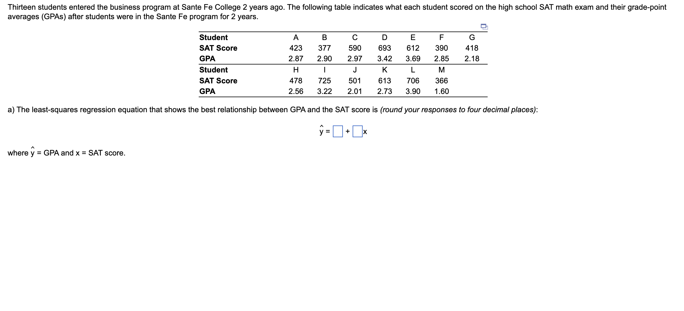 Solved a) The least-squares regression equation that shows | Chegg.com