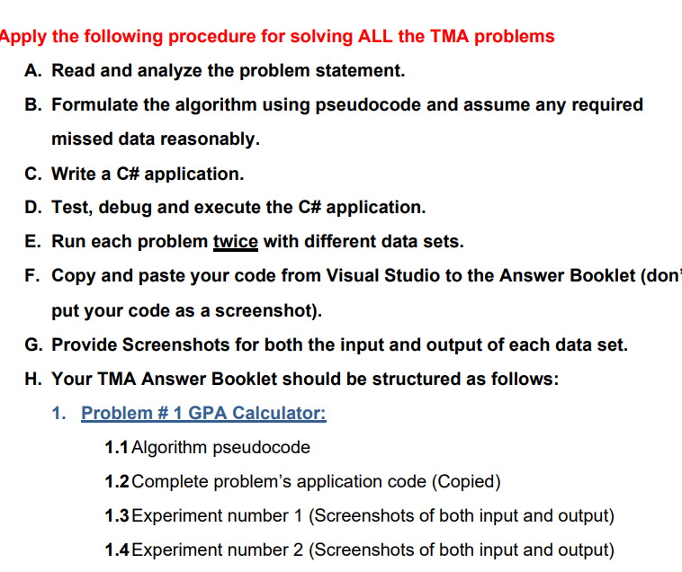 Solved pply the following procedure for solving ALL the TMA | Chegg.com