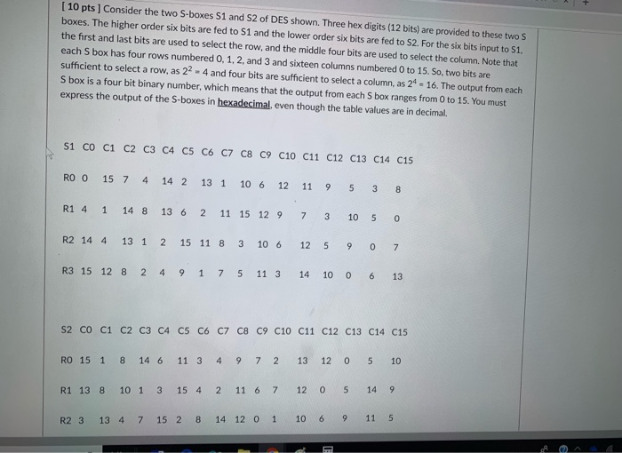 Solved [ 10 pts ] Consider the two S-boxes $1 and S2 of DES | Chegg.com