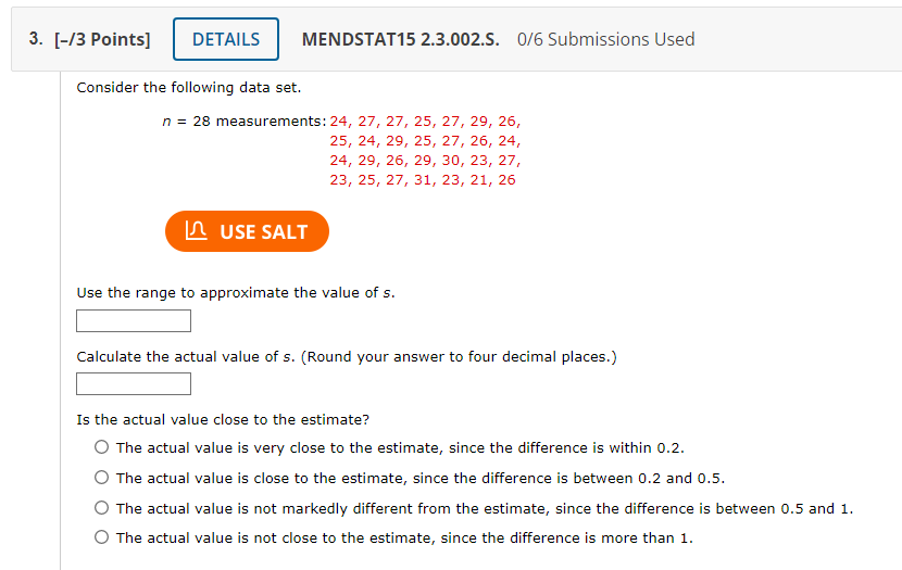 Solved Consider the following data set. n=28 measurements: | Chegg.com