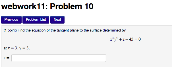 Solved webwork11: Problem 10 PreviouS Problem List Next 1 | Chegg.com