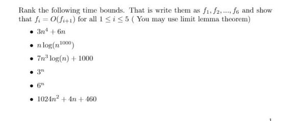 Solved Rank the following time bounds. That is write them as | Chegg.com
