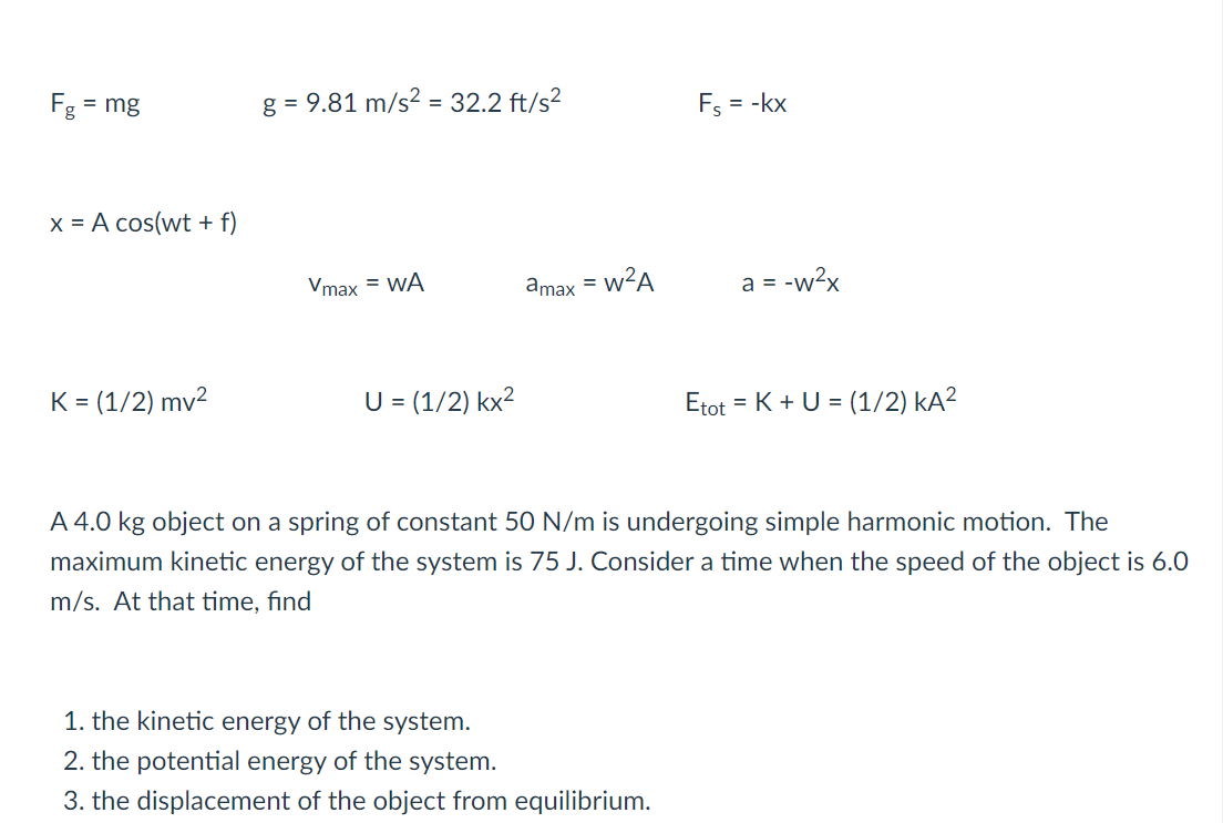 Solved A 4.0 ﻿kg object on a spring of constant 50 ﻿N/m is | Chegg.com