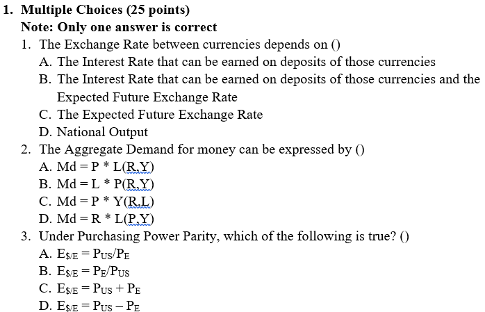 Solved 1. Multiple Choices (25 points) Note: Only one answer | Chegg.com